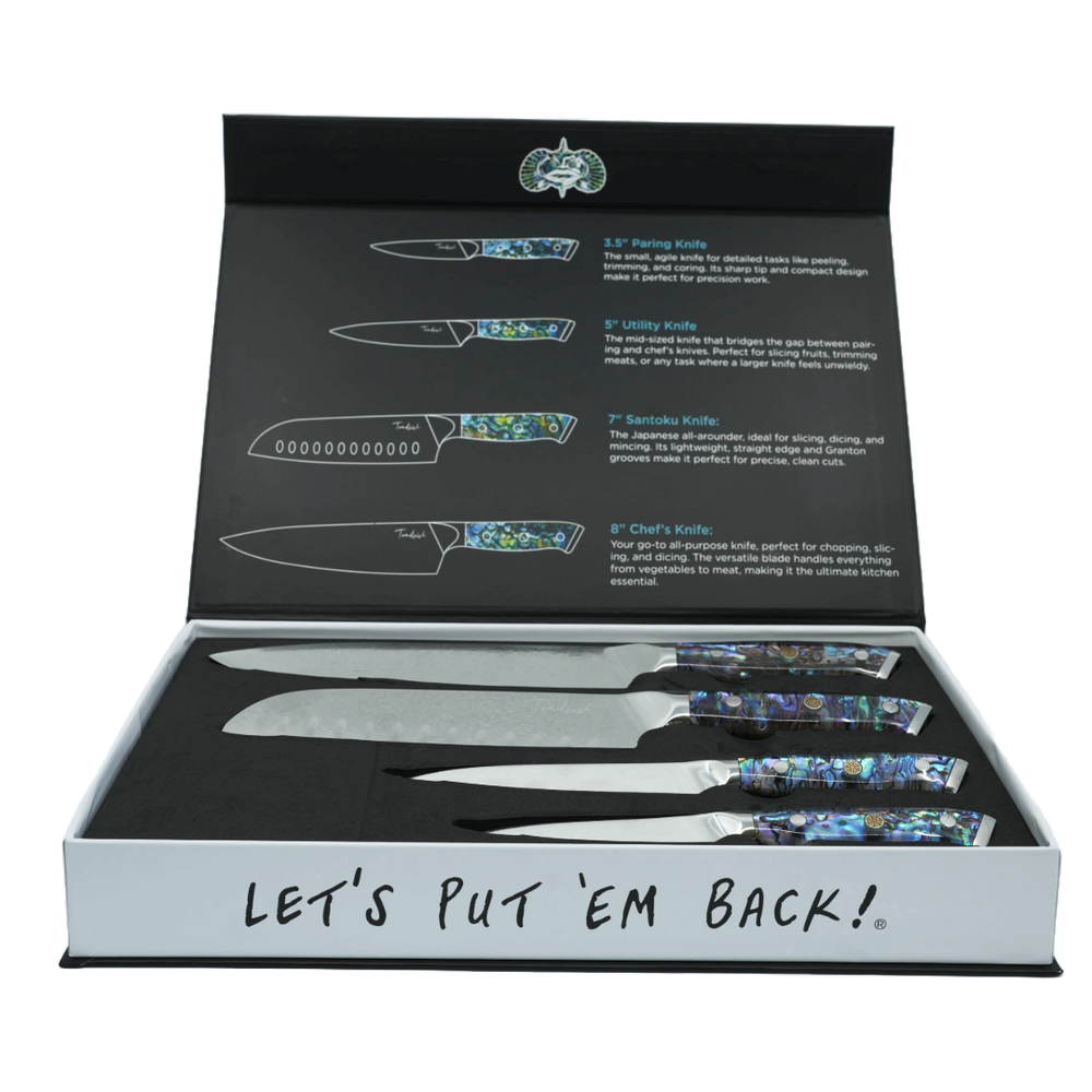 Toadfish Abalone Chef Knife Set – Damascus Steel Coastal Kitchen Knives